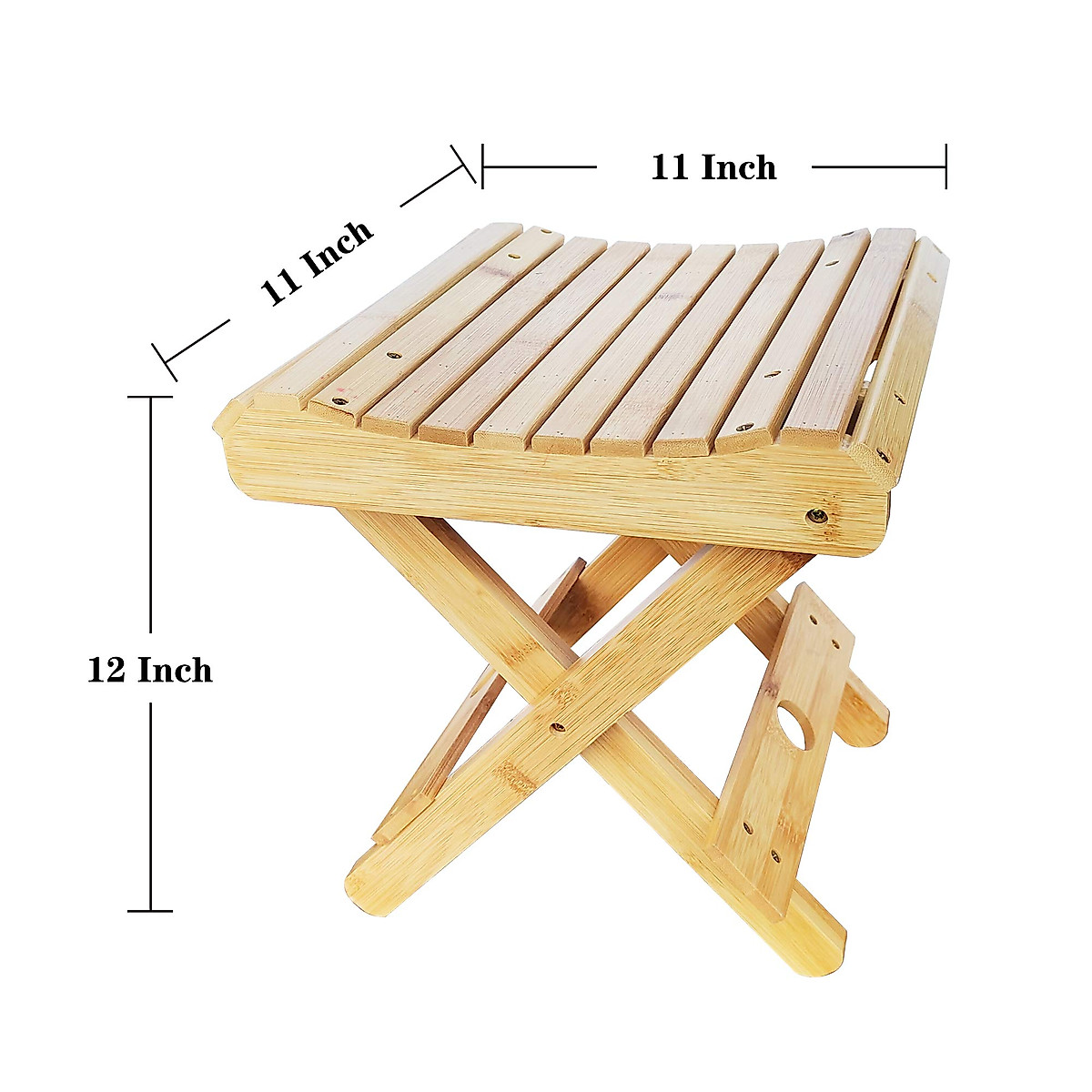 TripDock 12 Inch High Natural Bamboo Folding Stool for Shaving/Shower/Foot Rest/Outside Fishing Chair, Fully Assembled (Natural)