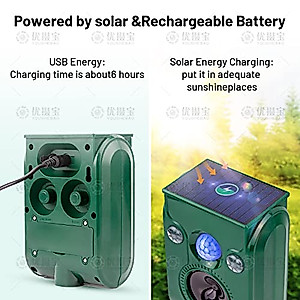 FAYINWBO Latest in 2022 Outdoor Ultrasonic Animal Repeller. Solar Animal Repellent.with Flashing LED Lights, Siren Expelled Cats, Dogs, Rac Green