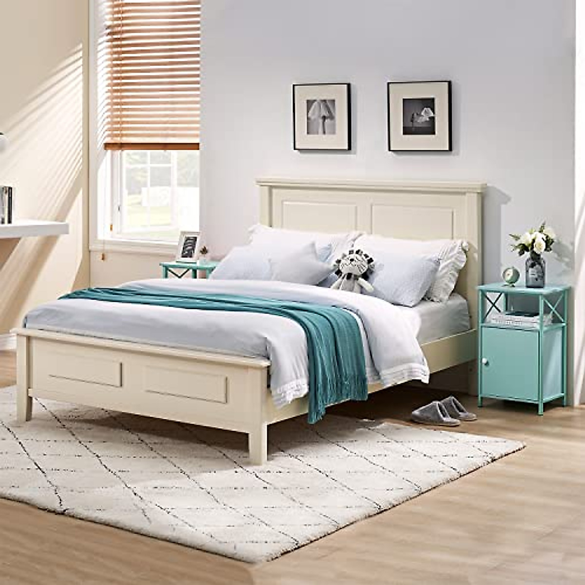 VECELO Tall Side Storage, Large Capacity Bedside Nightstand for Living Room, Bedroom,Office,Easy to Assemble,Set of 2, End Table with Cabinet, Teal