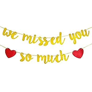 Welcome Home Decorations We Missed You So Much Banner, Gold Glitter Welcome Back Sign Family Party Supplies ,Deployment Returning Military Army Homecoming Party Decor
