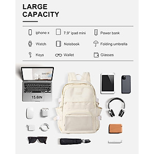 VGOCO Backpack for Women Mens, Casual Travel Daypack,Waterproof Rucksack with laptop compartment Small Lightweight Work Bag for Women Men White