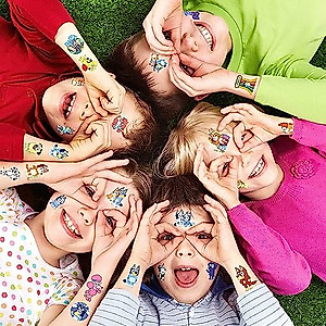 9 Sheets Temporary Tattoos Stickers for Kids, Blue Party Supplies Party Favors Cartoon Fake Tattoos Stickers Party Decorations for Kids Party Gifts Birthday Decorations Party Game Rewards