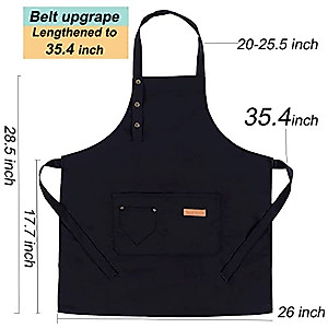 YFJQTZX Adjustable Canvas Apron Women Men, Waterproof Kitchen Aprons for Women With Pockets, Cute Cooking Chef Aprons for Men Grill(Black)