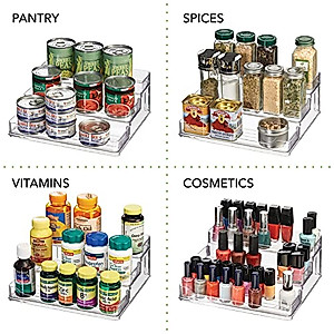 mDesign Plastic Kitchen 3-Tier Spice Rack Holder, Storage Organizer for Cabinet, Counter, Pantry, Shelf, Hold Spices, Seasoning, Jars, Canned Food, Appliances - Ligne Collection - 2 Pack - Clear