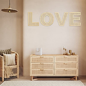 Wooden Rattan Letters for Wall Decor Rustic Wooden Letters 12 Inch Wood Letter Rattan Wall Decor for Wedding Nursery Sign Baby Shower Newborn Birthday Gift Boho Bedroom Decoration (A)
