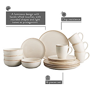 Corona Dinnerware Set 16-pieces Earthenware | Beige Caoba | Hand-Painted | Set de Vajilla 4 puestos | 16 piezas | Ceramica | Artisan Decor