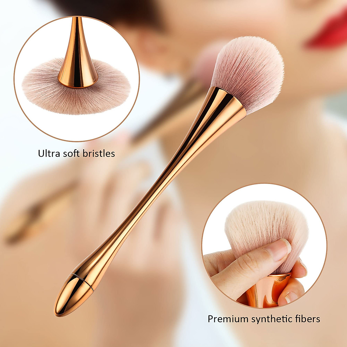Boao 2 Pcs Large Fluffy Makeup Brushes Soft Bronzer Powder Brush for Coverage Loose Blending Buffing Nail Foundation(Rose Gold)