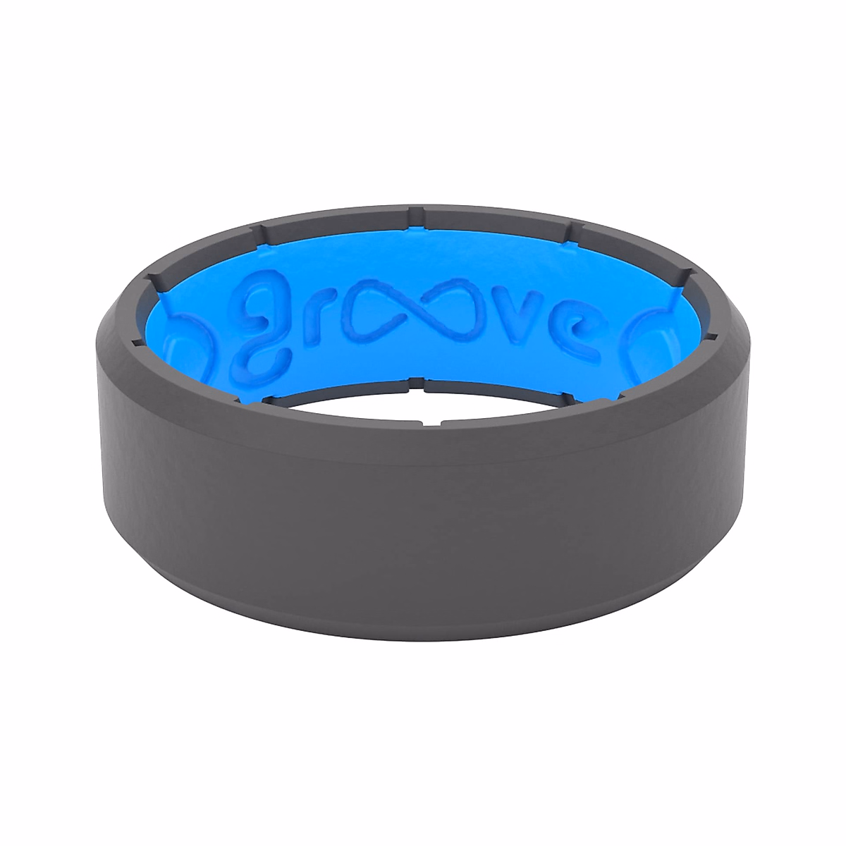 Groove Life Edge Deep Stone/Blue Silicone Ring - Breathable Rubber Wedding Rings for Men, Lifetime Coverage, Unique Design, Comfort Fit Ring - Size 11