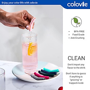 ColoVie Reusable Glass Drinking Straws 6 Straight + Silicone Tips with Curved Bend 6 Pack(BPA Free, Food grade, Non-Rubber) + Cleaning Brush 2 Pack, Clear, Safe, Durable, Stirring, for Tumbler