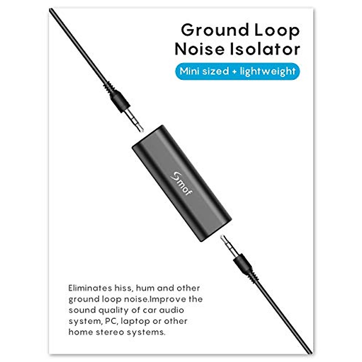 Smof Ground Loop Noise Isolator for Car Audio/Home Stereo System/Speaker/Bluetooth Adapter Receiver/Car Kit (Eliminate The Buzzing Noise Completely) with Jack 3.5mm Audio Cable
