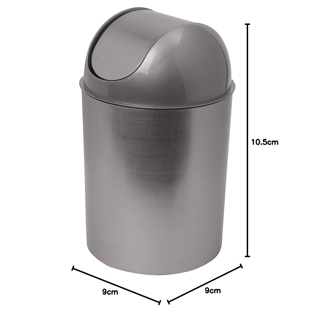 Umbra Mezzo, 2.5 Gallon Trash Can with Lid, Ideal For Small Spaces, Home and Office, Brushed Silver