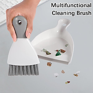 Mini Dustpan and Brush Set, Portable Table Top Cleaning Brush and Dustpan Combo Dining Table Crumb Sweeper with Soft Bristles Multipurpose Compact Dust Pan and Hand Broom for Cleaning (Grey)