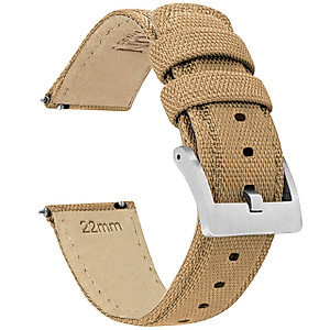 BARTON WATCH BANDS 20mm Khaki Tan Sailcloth Quick Release Premium Nylon Weave