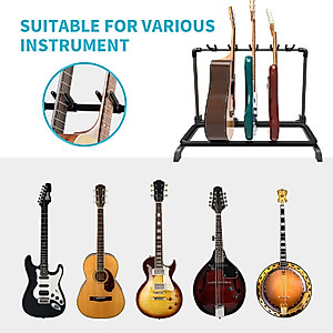 GUITTO Multi Guitar Rack Stand Foldable Universal Display Rack Portable Guitar Holder for Band Stage Bass Acoustic Guitar -5 Holder GGS-07