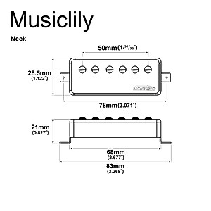 Wilkinson M Series Ceramic Mini Humbucker Electric Guitar Neck Pickup for Les Paul/Fire-bird, Chrome