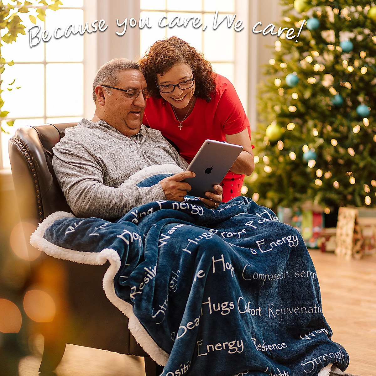 Chanasya Premium Sympathy Warm Hugs Gift Throw Blanket - Healing Gift Cancer Chemo Survivor Get Well Caring Gifts - Comfort Gift Blanket for Love Support Strength - Women Men Friend Grandpa - Blue