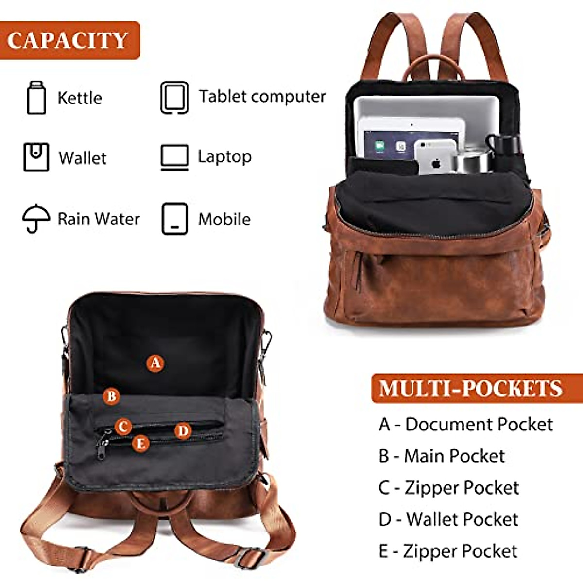 CASEEK Women Backpack Purse Fashion Leather Designer Shoulder Bags Casual Travel Bag Multipurpose Convertible Satchel Handbag