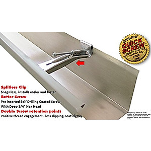Quick Screw 6" inch Aluminum Hidden Rain Gutter Bracket Hook Clip Style Hangers with pre Inserted 3" Long ¼" hex Head self Drilling Screw (100 Per Package)