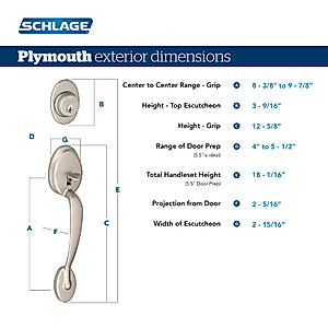 Schlage F60 V PLY 619 GEO Plymouth Front Entry Handleset with Georgian Knob, Deadbolt Keyed 1 Side, Satin Nickel