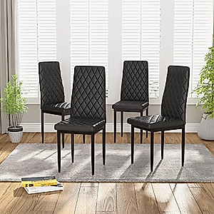 Meihua Dining Chairs Set of 4 for Dining Room, Kitchen Modern Metal Chairs with Upholstered Cushion PU Leather (Black)