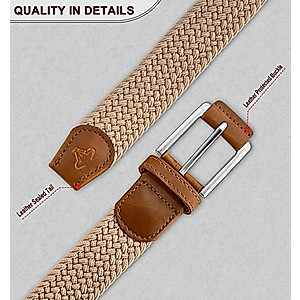 BULLIANT Belt for Men 2Pack,Mens Gift Stretch Braided Web Belt Elastic for Casual Golf Jeans,1 3/8"(Black/Beige,36"-40" Waist Adjustable)