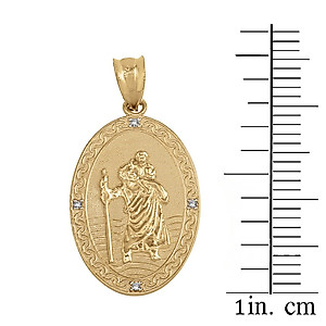 Solid 14k Gold Saint Christopher Diamond Oval Medal Catholic Protection Pendant (1")