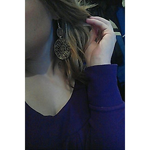 IDB Delicate Filigree Dangle Double Circle Drop Hook Earrings - Approx 3 1/4 inches (3.25" / 8.2 cm) Length x 1 13/16 inches (1.81" / 4.6cm) - (Gold Tone)