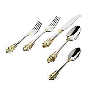 Godinger Flatware Silverware Set 18/10 20th Century Baroque - Silver Gold - 20 Pc