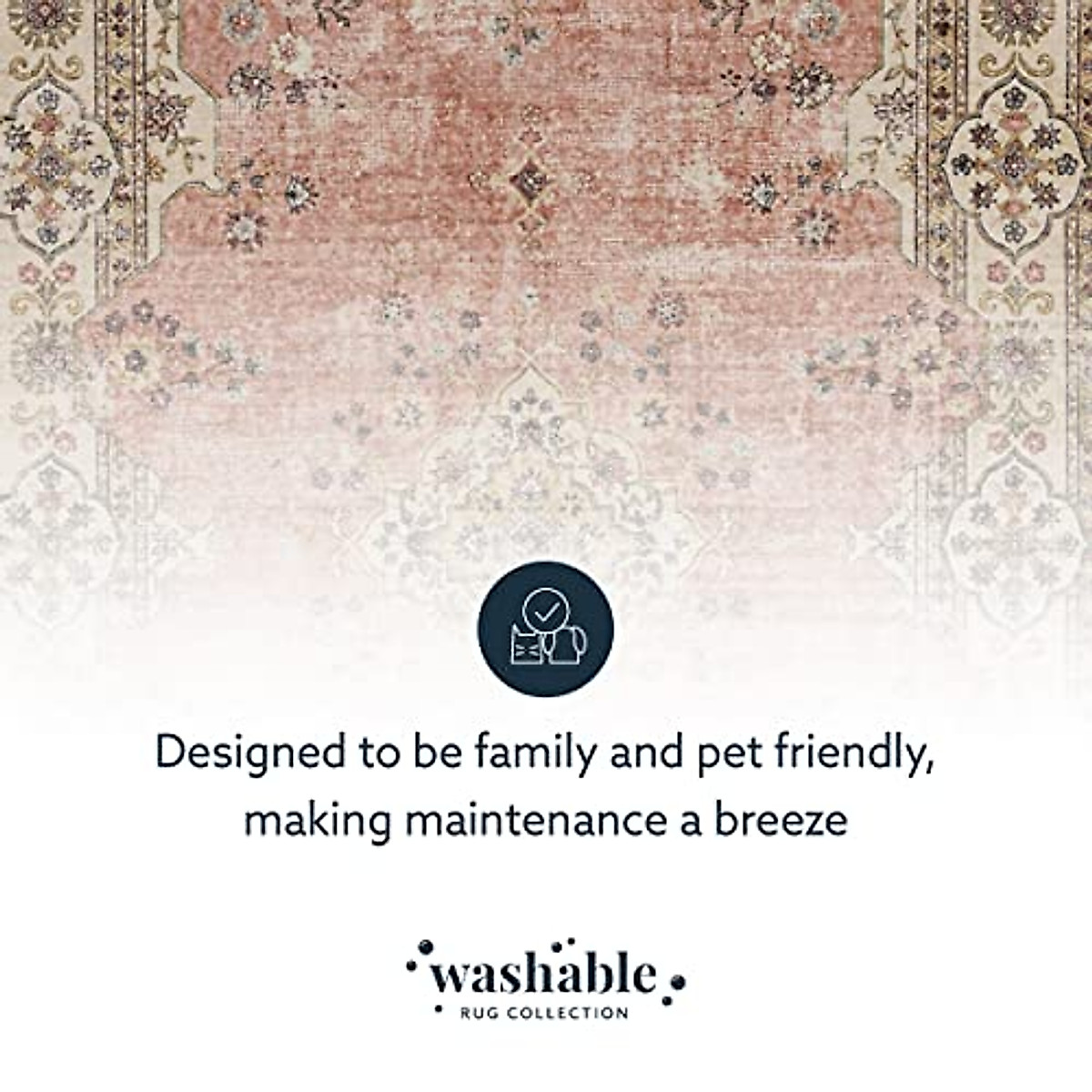 Linon The Anywhere Washable Rug Colton Pink/Ivory 5' X 7' Area Rug