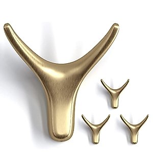 NETLKLA 4 Packs Towel Hooks,Coat Hook Cow Head Wall Hooks, Metal Heavy Duty Wall Hooks for Hanging Coats, Hats, Bags, Kitchenware and Towels in Living Room, Kitchen, Bedroom and Bathroom (Gold)