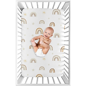 Sweet Jojo Designs Neutral Boho Rainbow Girl Boy Unisex Fitted Mini Crib Sheet Baby Nursery Portable Crib Pack and Play Mustard Yellow Pumpkin Orange Bohemian Sunshine Modern Vintage Beige Gold Tan