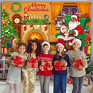 Tiamon Merry Christmas Backdrop Xmas Black Santa Claus Background Decoration for Photography Fireplace Wall Hanging Banner Photo Booth Prop for Winter Home New Year Holiday Party Favor Supplies