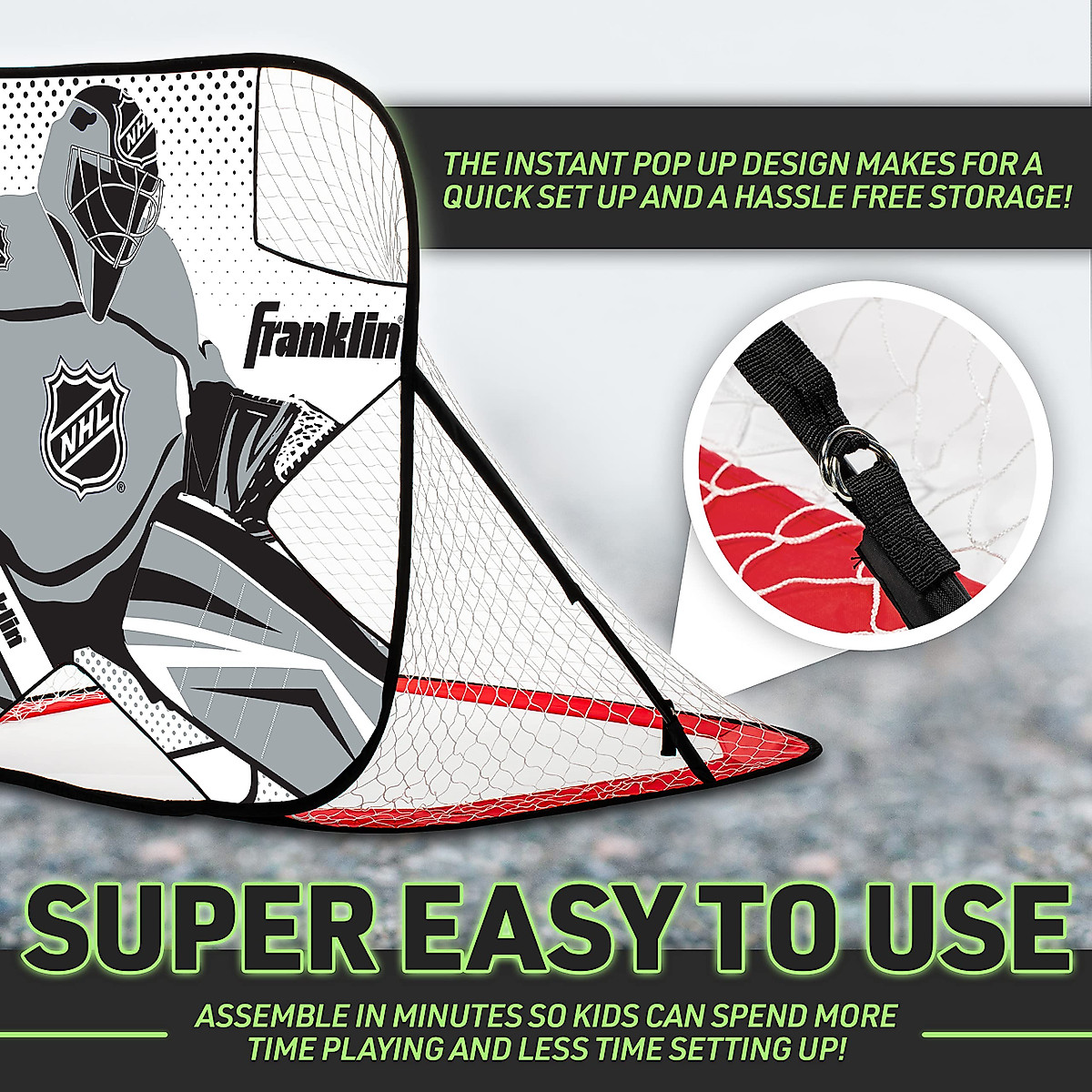 Franklin Sports Kids Portable Street Hockey Goal + Shooter Tutor Set - Pop Up Folding Net with Goalie Target Included - 2-in-1 Goal Set