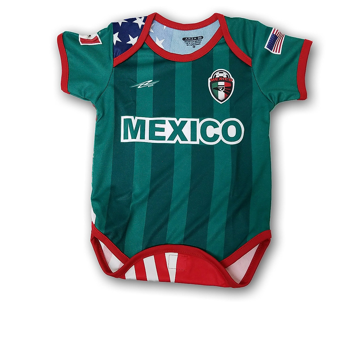 Arza Imports Mexico USA Proud Orgullo Baby Onepice Jumpsuit Mameluco Romper Green, 6-12 Months