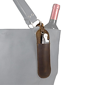 Hide & Drink, Corkscrew Holder with Strap Handmade from Full Grain Leather - Classy Wine Opener Case, Waiter Accessory - Bourbon Brown