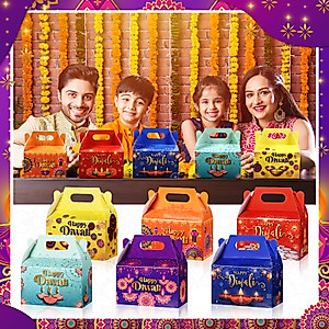 Kolldenn 24 Pcs Happy Diwali Party Favor Gift Boxes, Diwali Treat Boxes Indian Festival of Lights Gifts Gable Boxes Goodie Candy Snack Sugar Chocolate Gift Boxes for Diwali Party Decorations