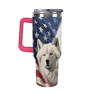 Patriotic Wolves 40 Oz Stainless Steel Cup Travel Tumbler with Handle and Straw Lightweight Coffee Mug for Home Office