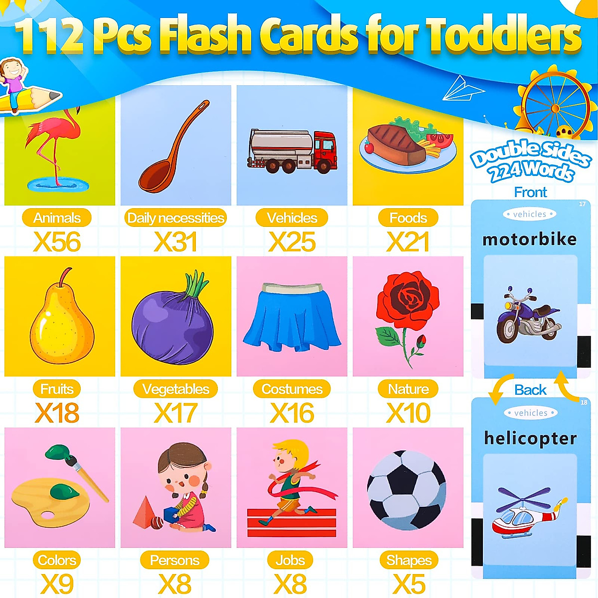 Talking Flash Cards 224 Words, Preschool Learning Toy for Toddlers, Educational Speech Therapy Toys for 2 3 4 6 Years Old Boys Girls, Birthday Gifts Preschool Reading Device for Baby Kids