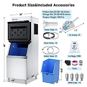 Coolski Commercial Ice Maker Machine 350LB/24H, 22'' Air Cooled Ice Machine Commercial Clear Cube/Efficient Cooling/Durable Construction, Ideal for Restaurants/Bars/Hotels, ETL Approved