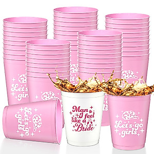 24Pcs Let's Go Girls Cups Retro Bachelorette Themed Party Supplies Reusable Plastic Cups White and Pink for Cowgirl Bridal Shower 12oz Tumblers for Last Rodeo Western Wedding Party Favors Decorations