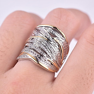 SWBRJ Multi Cross Lines Full Cubic Zirconias CZ Wide Band Ring,S925 Sterling Silver Entwined Lines Knot Chunky Thumb Index Full Finger Wedding Engagement Band Ring Jewelry for Women (Ring_A, 8)