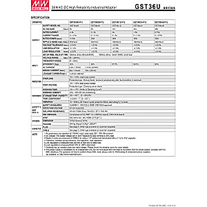 MEAN WELL MW GST36U12-P1J 12V 3A AC/DC High Reliability Industrial Adaptor