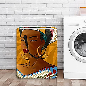 African Black Girl Print Collapsible Laundry Hamper, 60L Waterproof Laundry Baskets Washing Bin Clothes Toys Storage for Dorm Bathroom Bedroom