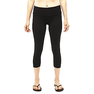 Women's Slimming Foldover Capri Crop Yoga Pants,Black,Medium