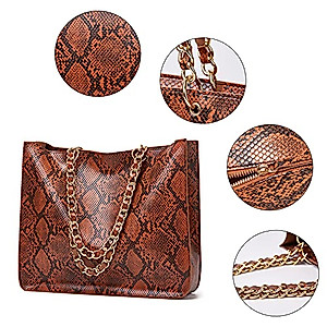 Oichy Leather Tote Bag for Women Large Purses and Handbags Snakeskin Pattern Shoulder Bag Ladies Purse with Chain Strap (Red)