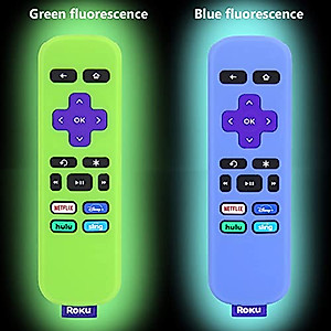 [2 Pack] Pinowu Remote Cover (Glowing in The Dark) Compatible with Roku Simple Remote, Anti Slip Silicone Cover Suitable for Roku Express and Roku Premiere Player Remote (Blue and Green)