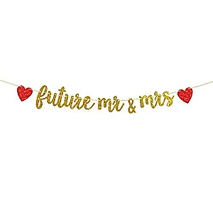 Aonbon Gold Glitter Future Mr & Mrs Banner, Wedding Banner, Wedding/Engagement/Bridal Shower Party Decoratoions