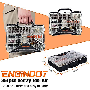 Rotary Tool Accessories Kit, ENGiNDOT 361 Pieces 1/8-Inch Diameter Shanks, Multifunctional Tools Universal Accessories for Easy Cutting, Grinding, Sanding, Carving, Polishing, Drilling