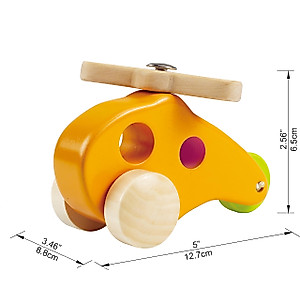 Hape Little Copter Wooden Toy Toddler Play Vehicle, L: 5, W: 2.6, H: 3.5 inch, Yellow