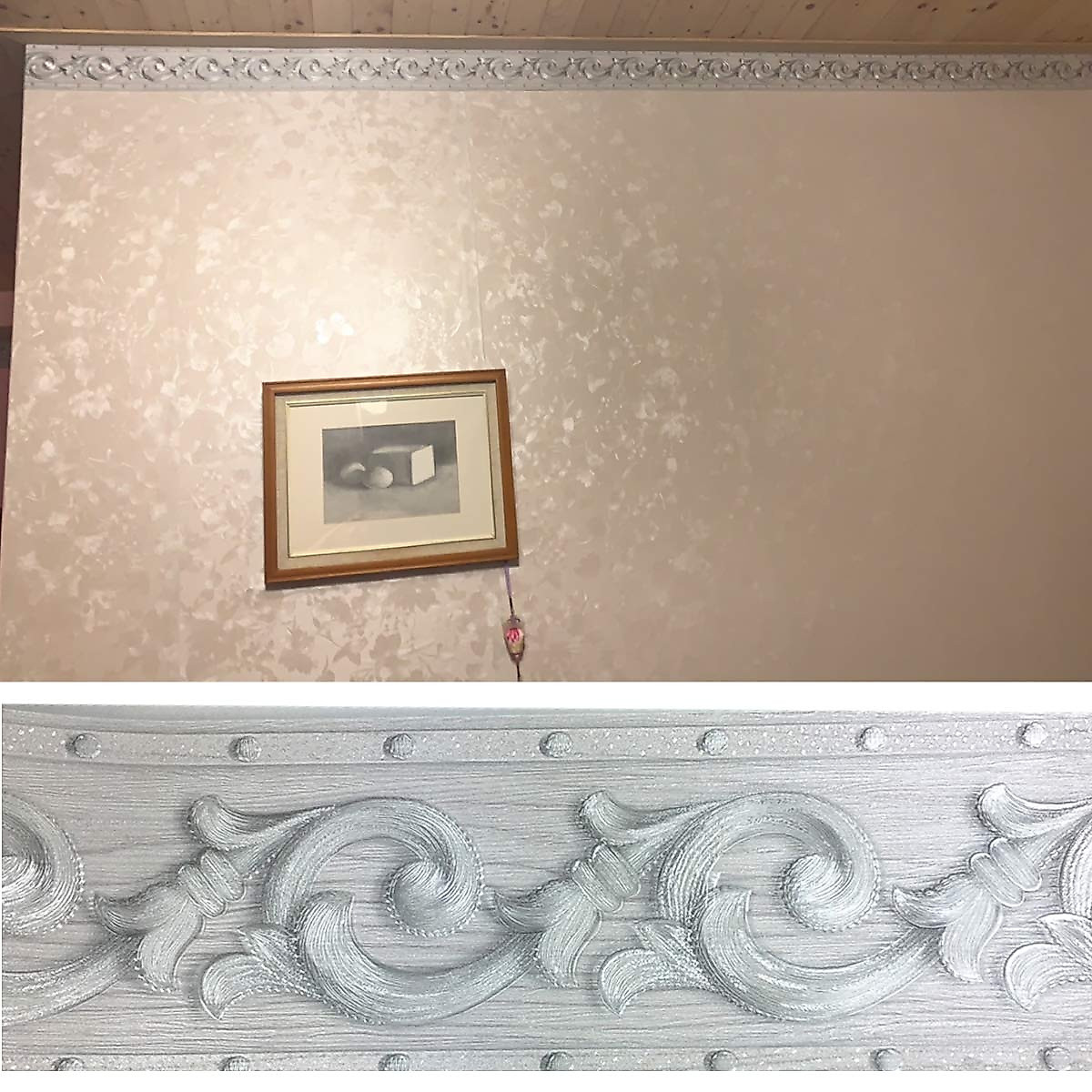 REDODECO Elegant Silver Grey Floral Molding Wallpaper Border Peel Stick Home Ceiling Decorative Border for Bathroom Living Room Kitchen 4inch by 16.4ft